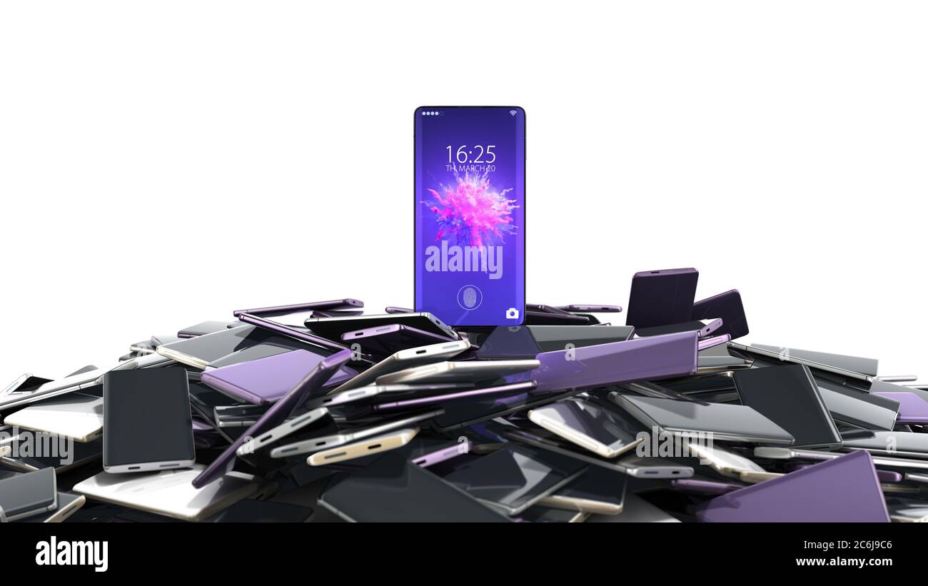 concept of flagman model Modern full screen smart phones random color ...