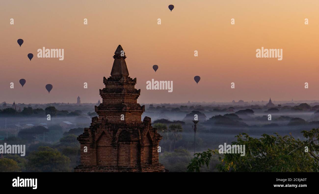 balloons rising over Bagan after sunrise Stock Photo - Alamy