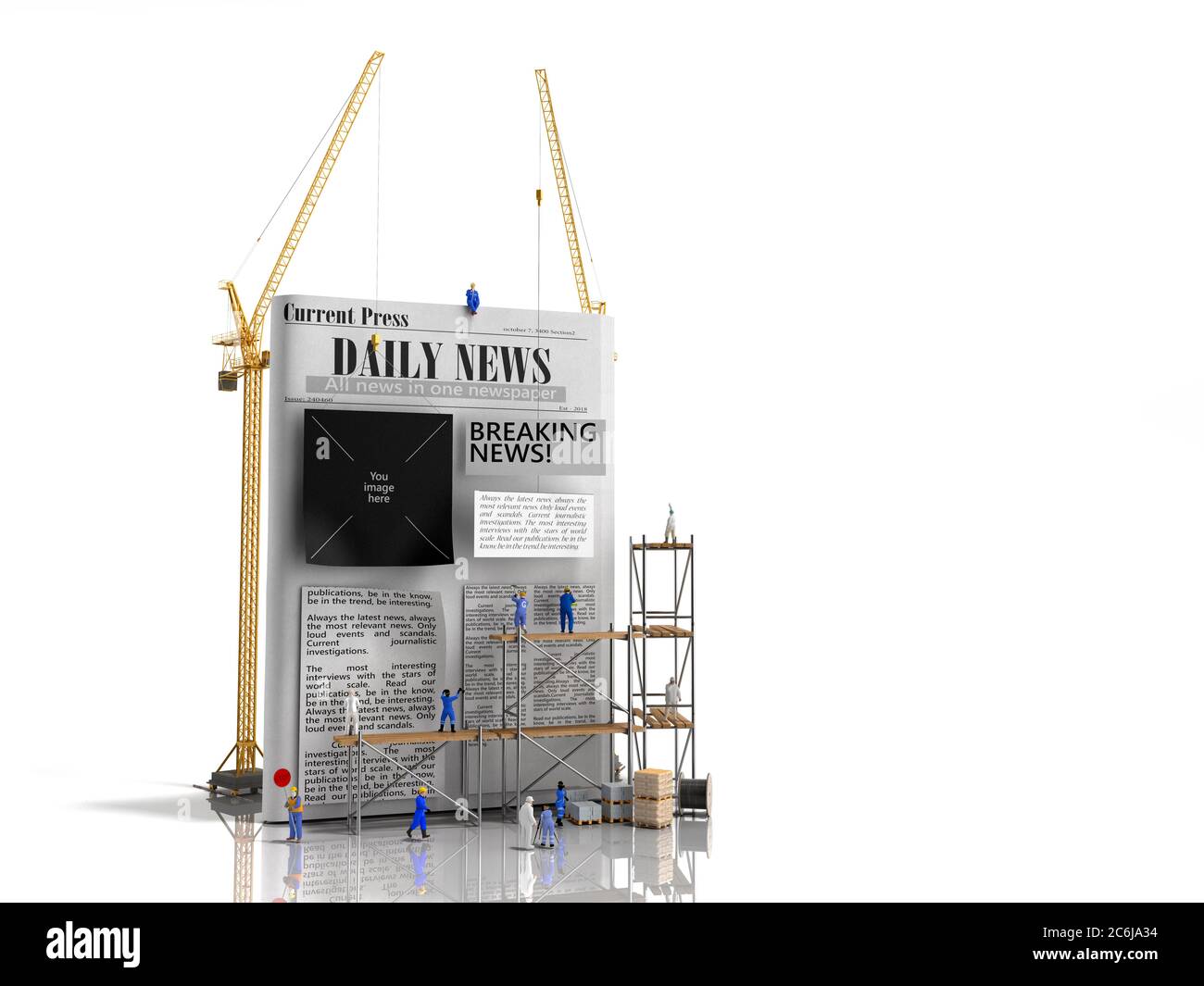 news building concept builders stick newspaper columns on a blank ...