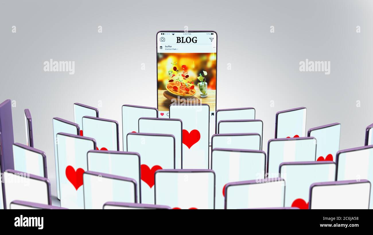 successful blog concept full screen phones of viewers with likes look ...