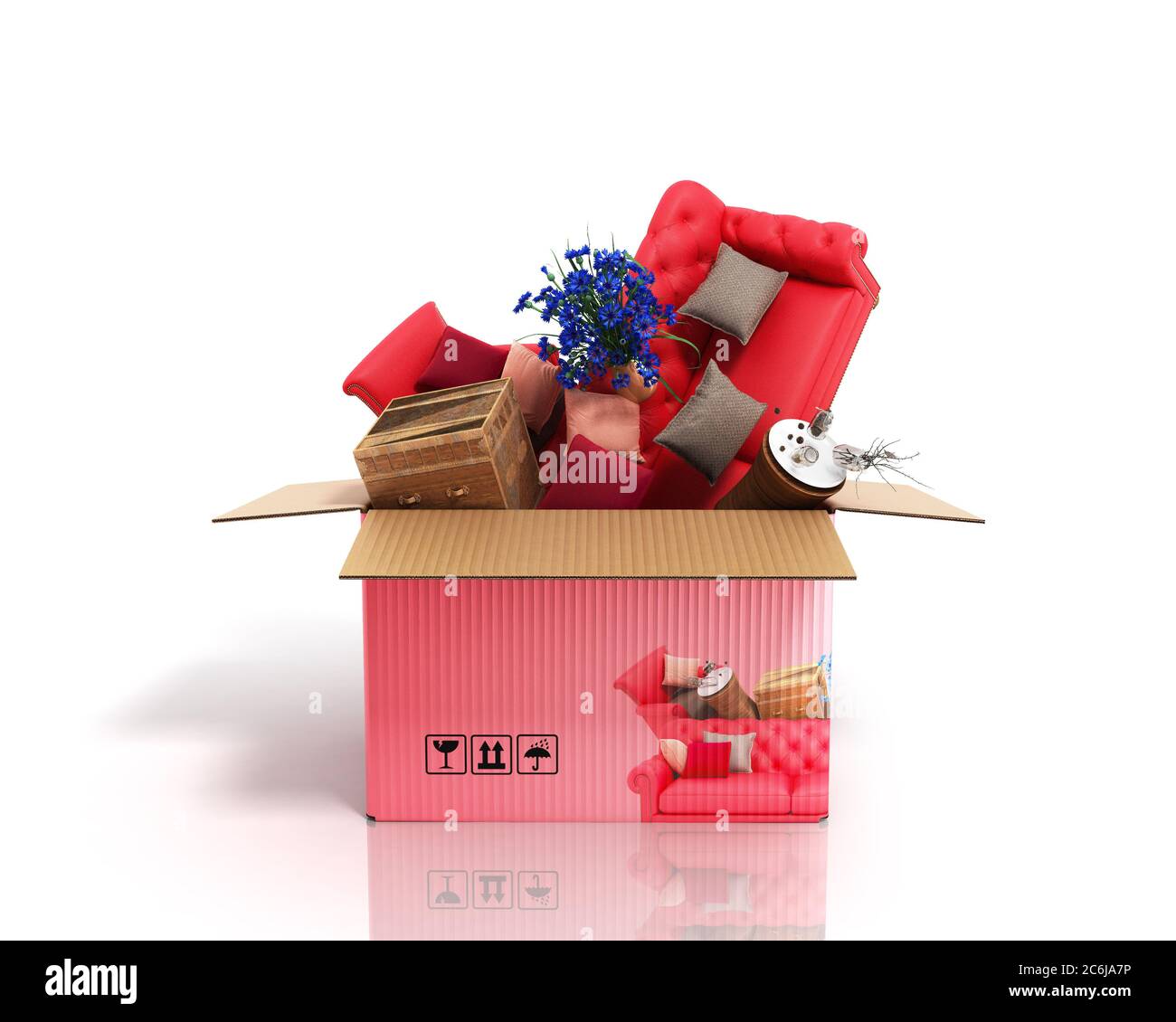 concept of product categories furniture and decor in the box on white ...