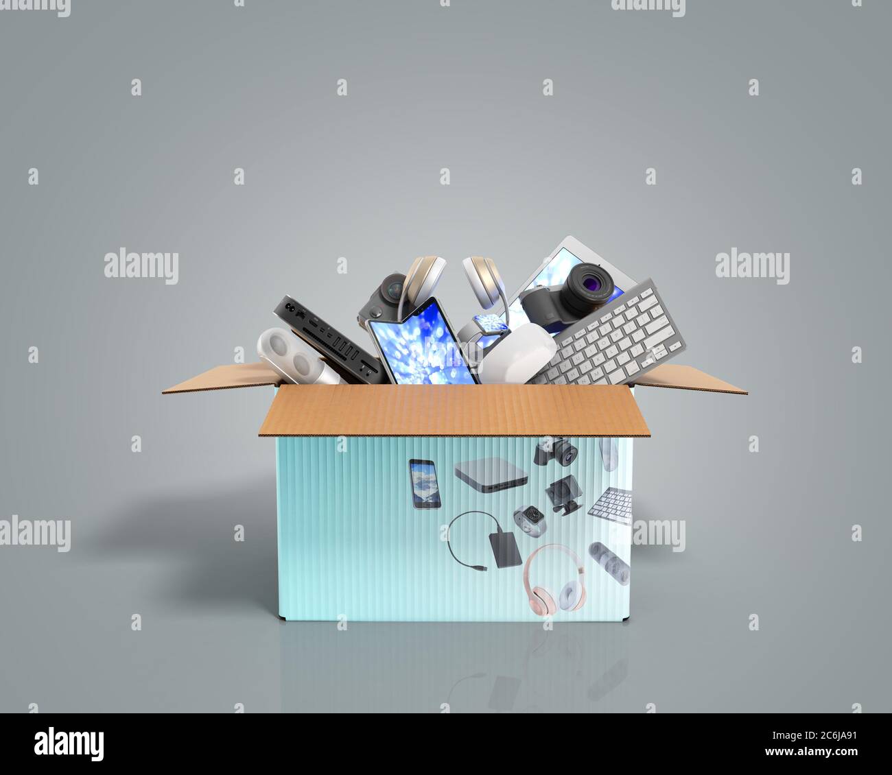 concept of product categories small consumer electronics in the box on ...