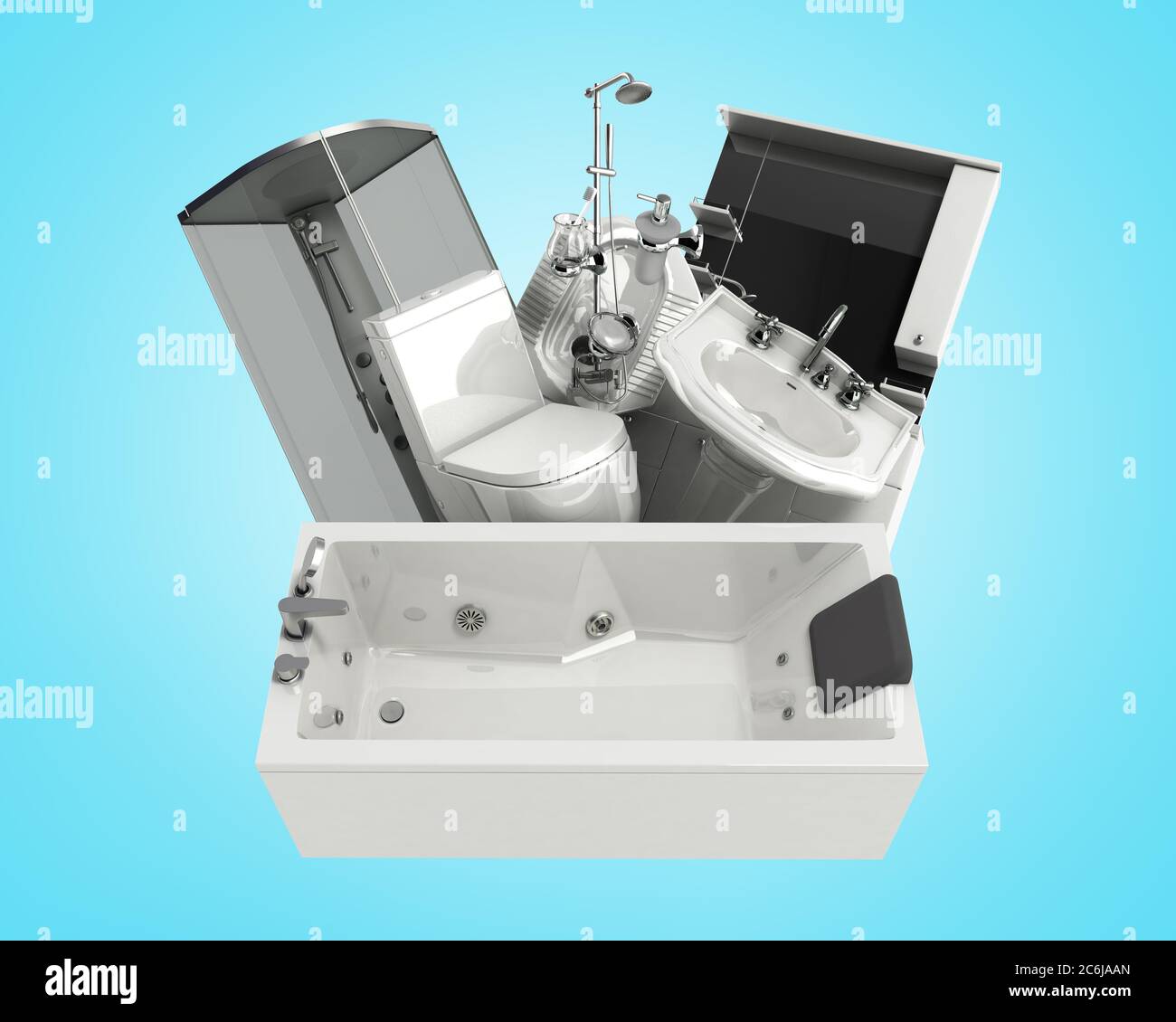 concept of product categories sanitary engineering on blue background ...