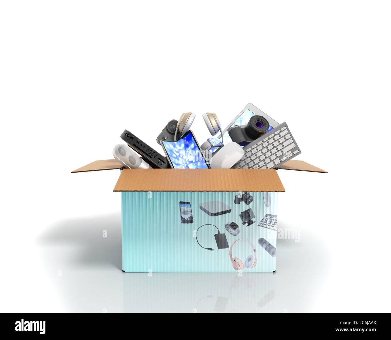 concept of product categories small consumer electronics in the box on ...