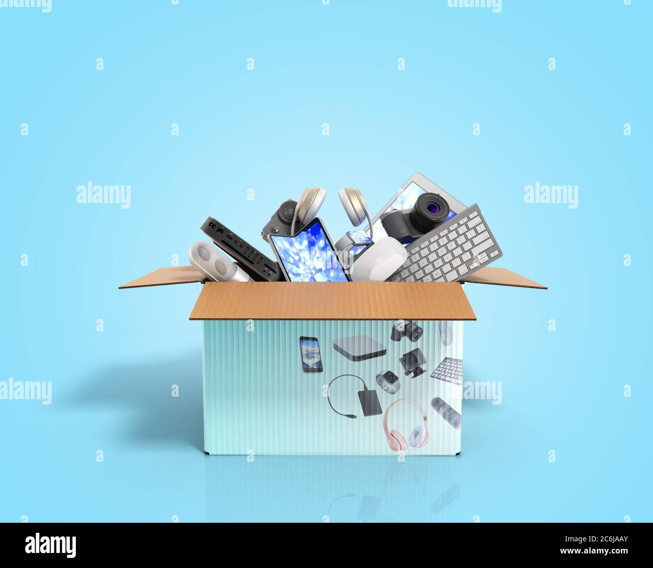 concept of product categories small consumer electronics in the box on ...