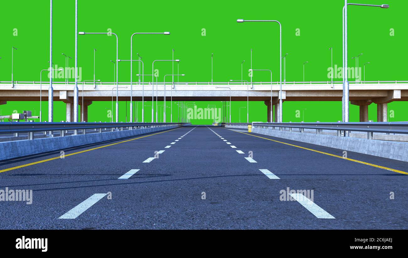 Day Road freeway travel concept route direction 3d render on green ...