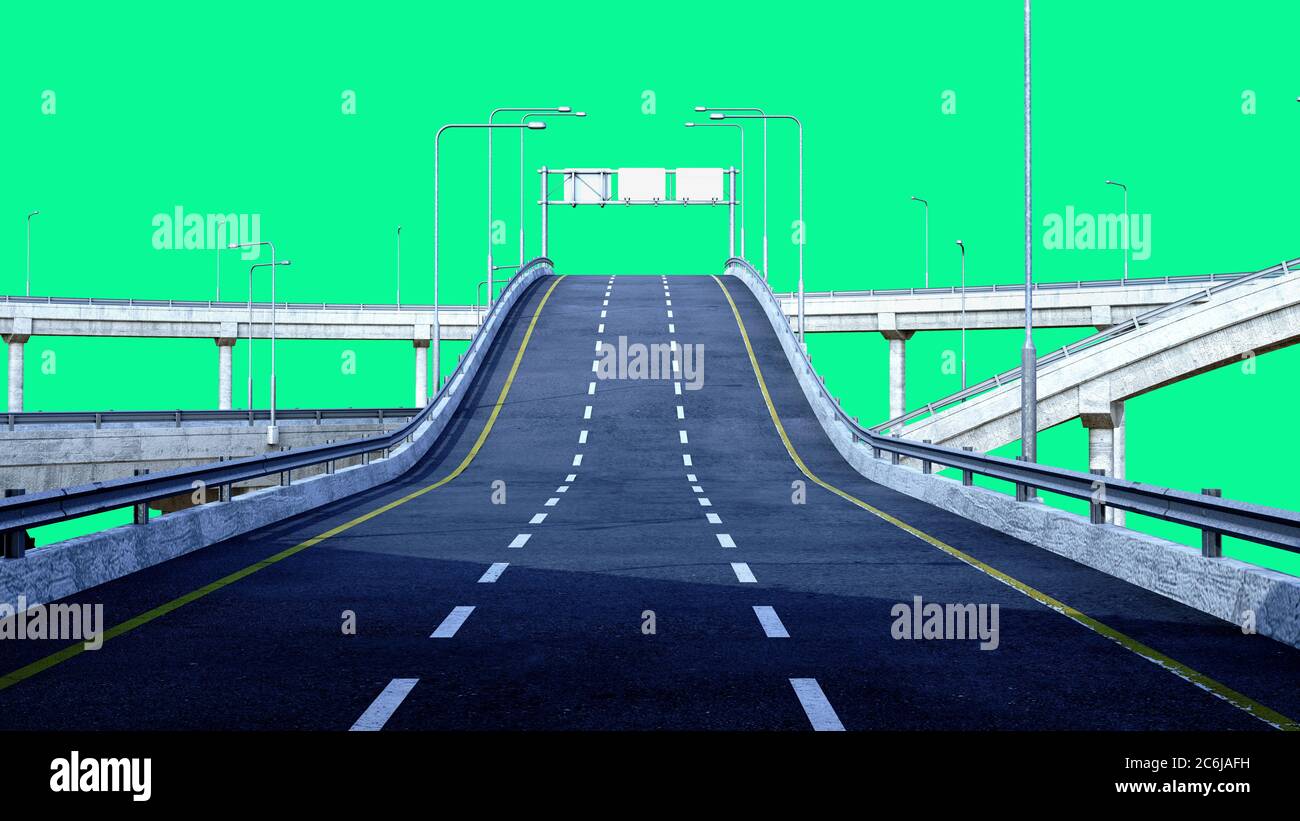 Road freeway travel concept route direction vector 3d render on city ...