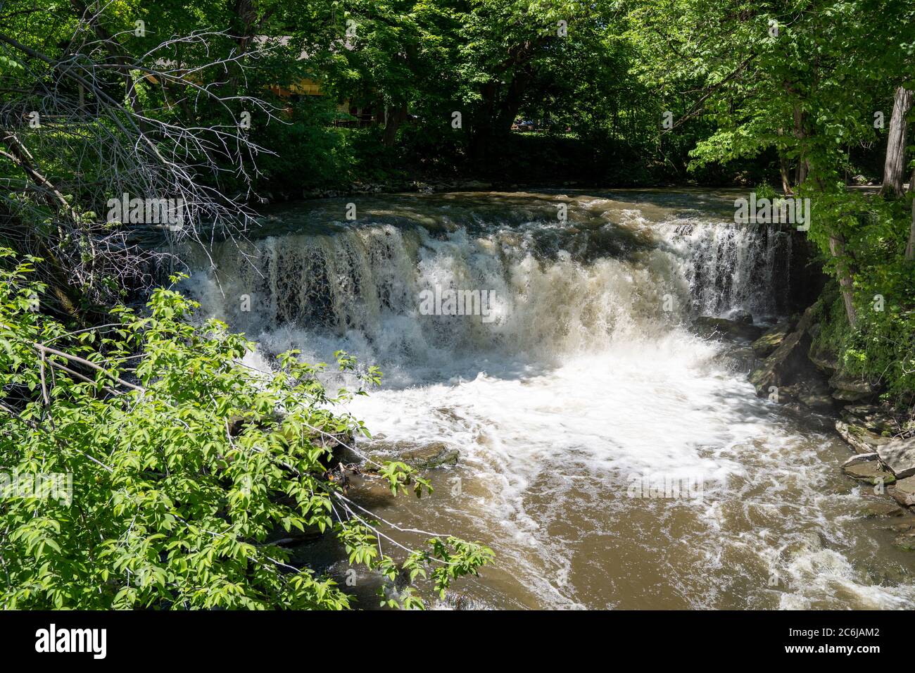 View of the upper falls of Minneopa Falls waterfall at Minneopa State Park in Mankato Minnesota ...