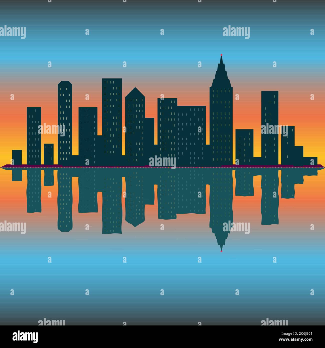 Skyline wallpaper with skyscrapers in sunset or sunrise. Eps10 vector ...