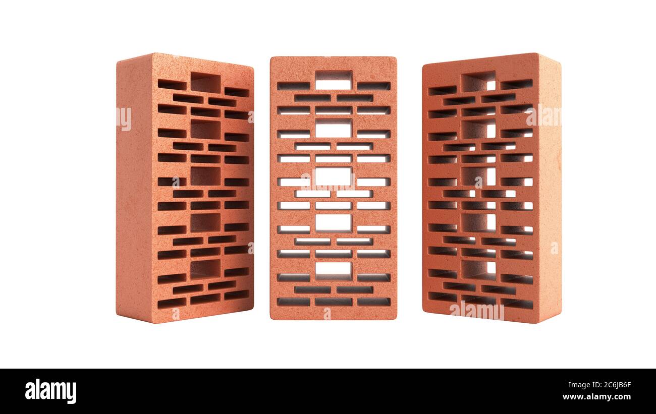 Solid clay bricks used for construction new red brick 3d render on ...
