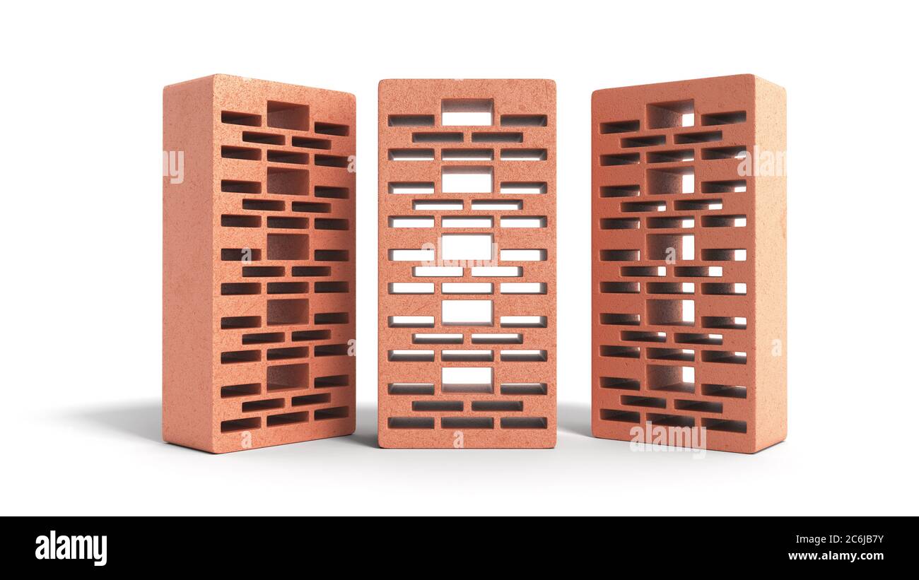 Solid clay bricks used for construction new red brick 3d render on ...