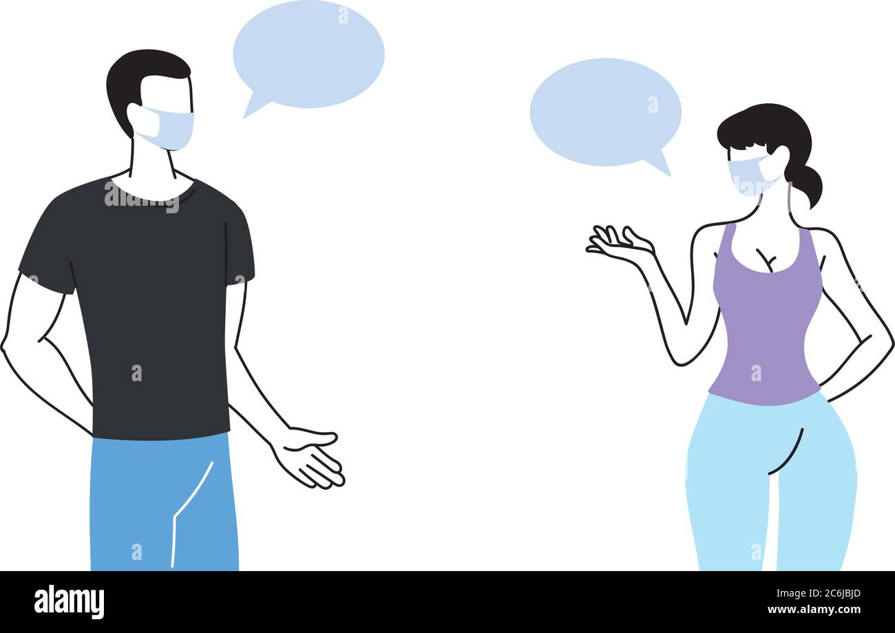 couple with mask talking by bubble vector illustration desing Stock ...