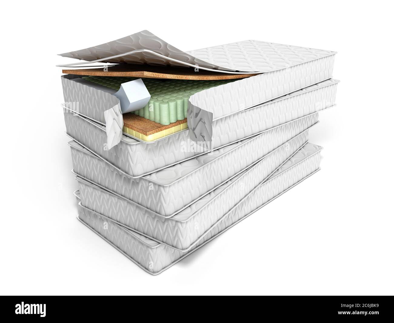 stack of mattresses 3d render on white background Stock Photo - Alamy