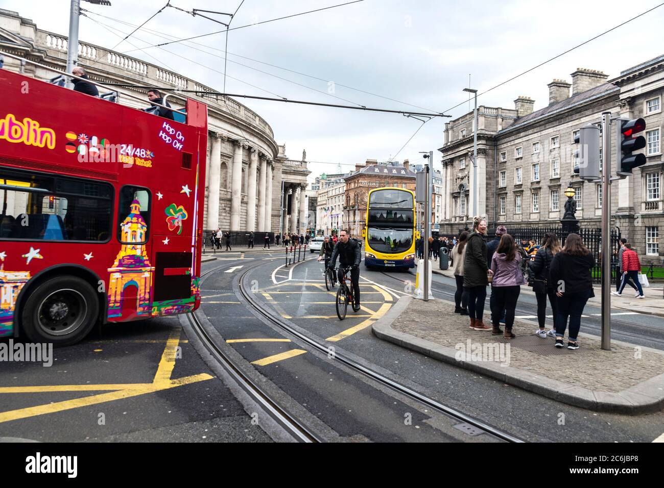 Dublin, Ireland - December 30, 2019: Street with traffic of bus ...