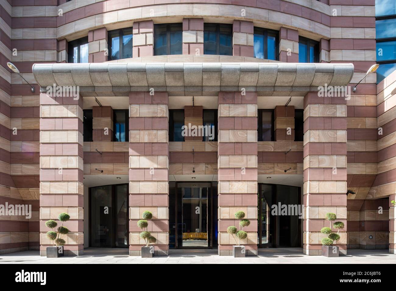 Axial view of south elevation showing banded bay window projection with ...