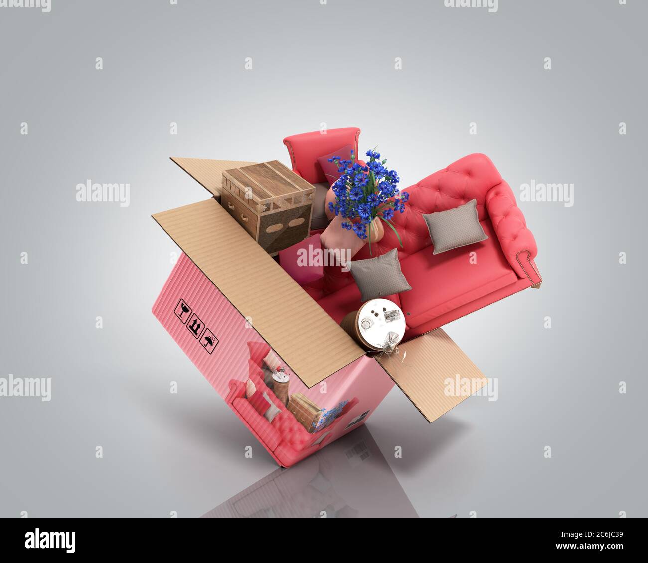 concept of product categories furniture and decor fly out of the box 3d ...