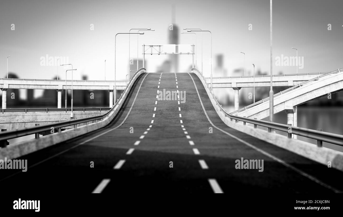 Road freeway travel concept route direction vector 3d render on city ...