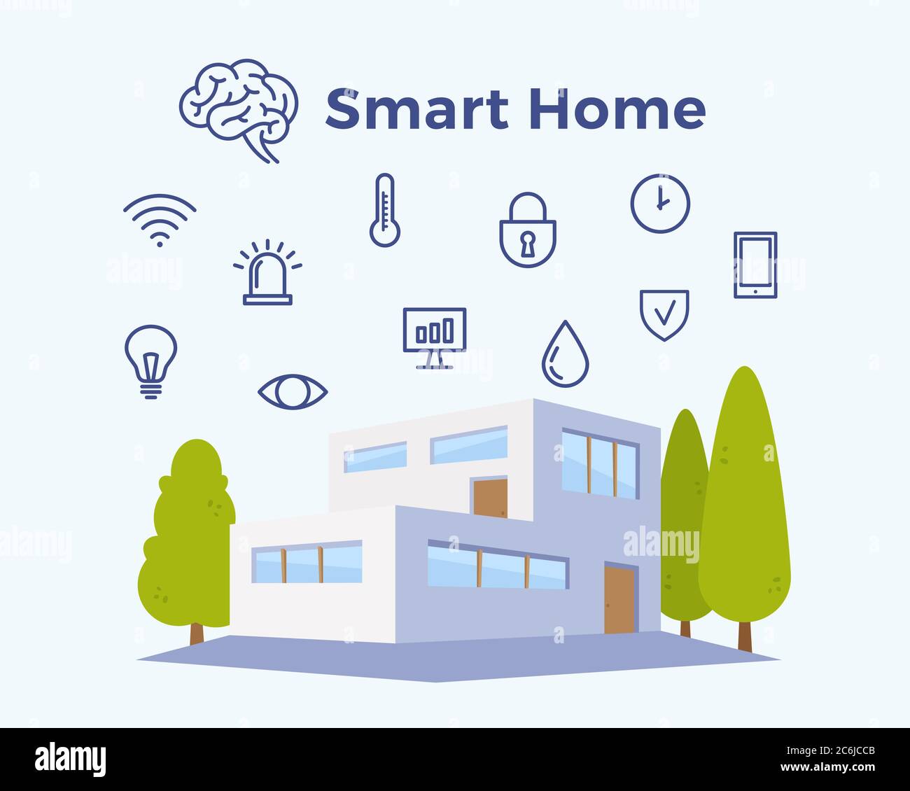 Smart Home Abstract Vector Illustration. Flat Style House with Set of ...