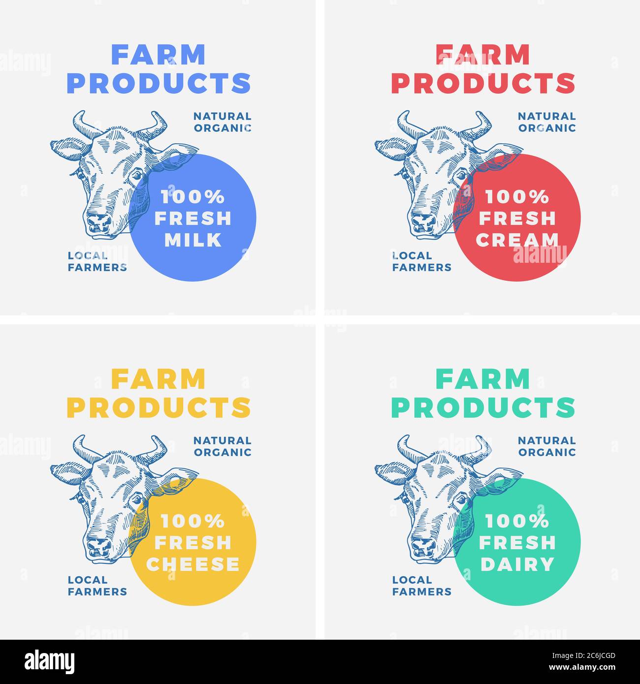 Farm Dairy Products Abstract Vector Sign, Symbol or Logo Template. Hand ...