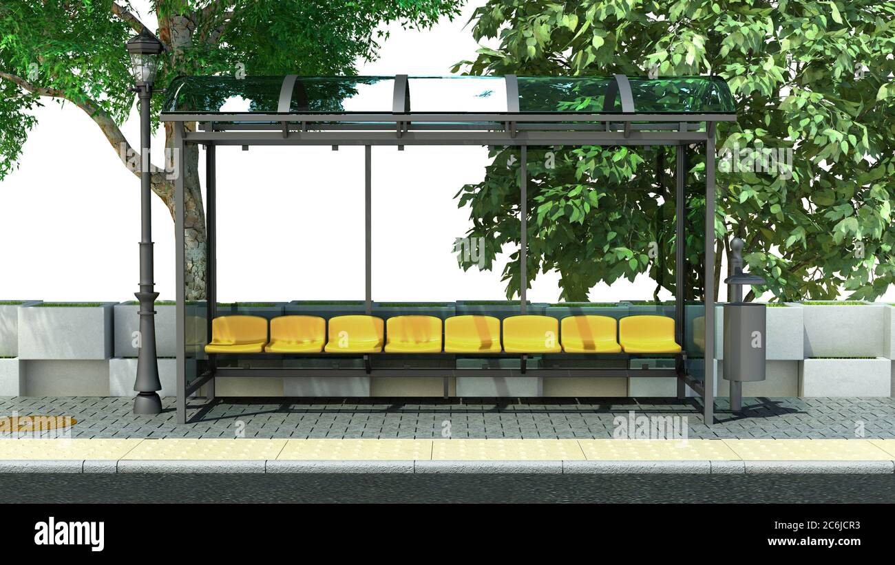 street background bench on the sidewalk 3d render image Stock Photo - Alamy
