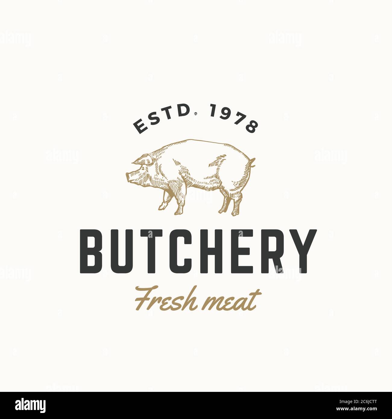 Fresh Meat Butchery Abstract Vector Sign, Symbol or Logo Template. Hand ...