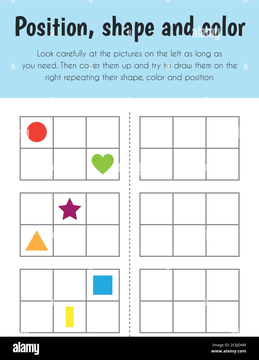Position, shape and color Educational Sheet. Primary module for Memory ...
