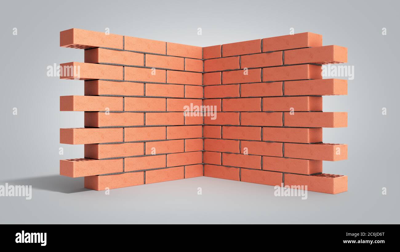 piece of brick wall 3d render on grey gradient Stock Photo - Alamy