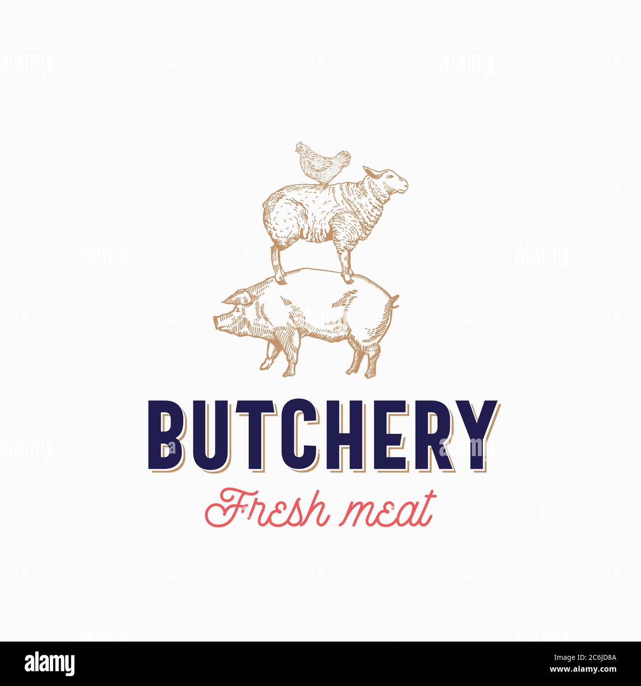 Fresh Meat Butchery Abstract Vector Sign, Symbol or Logo Template. Hand ...