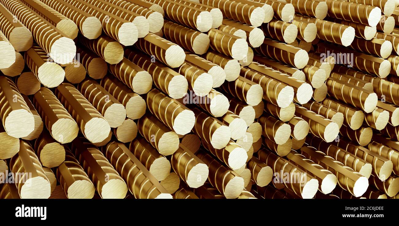 Reinforcement gold steel bar Steel building armature background 3d ...