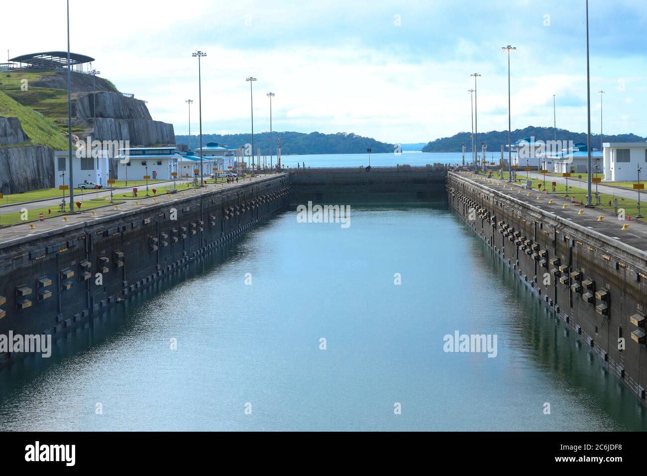 The gates at the Gatun Locks on the Panama Canal with the pool in the ...