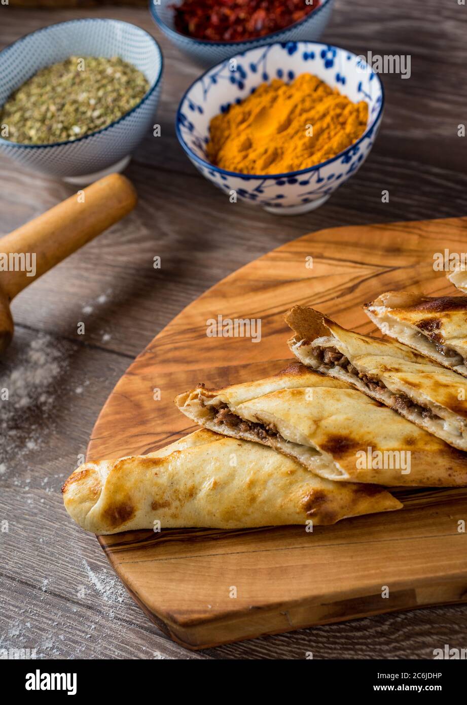 Traditional turkish baked dish pide. Turkish pizza pide, Middle eastern ...
