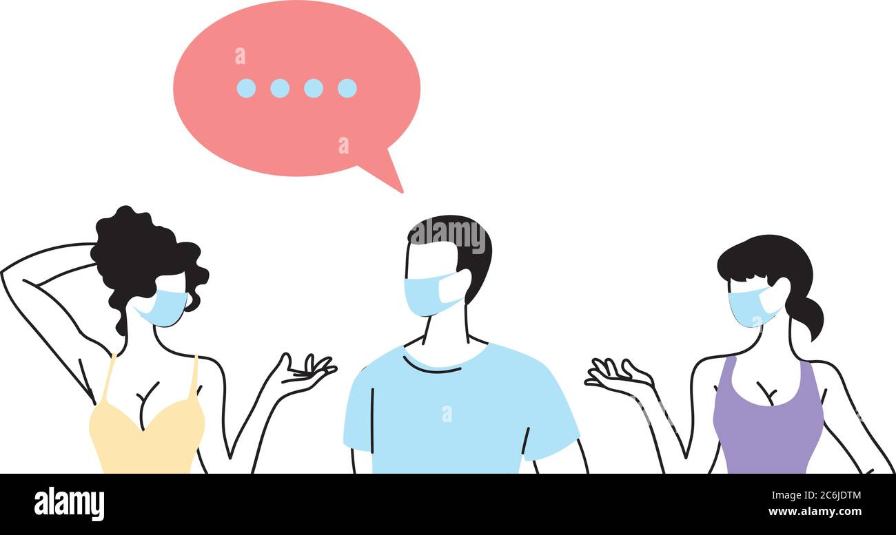 people with mask talking by bubble vector illustration desing Stock ...