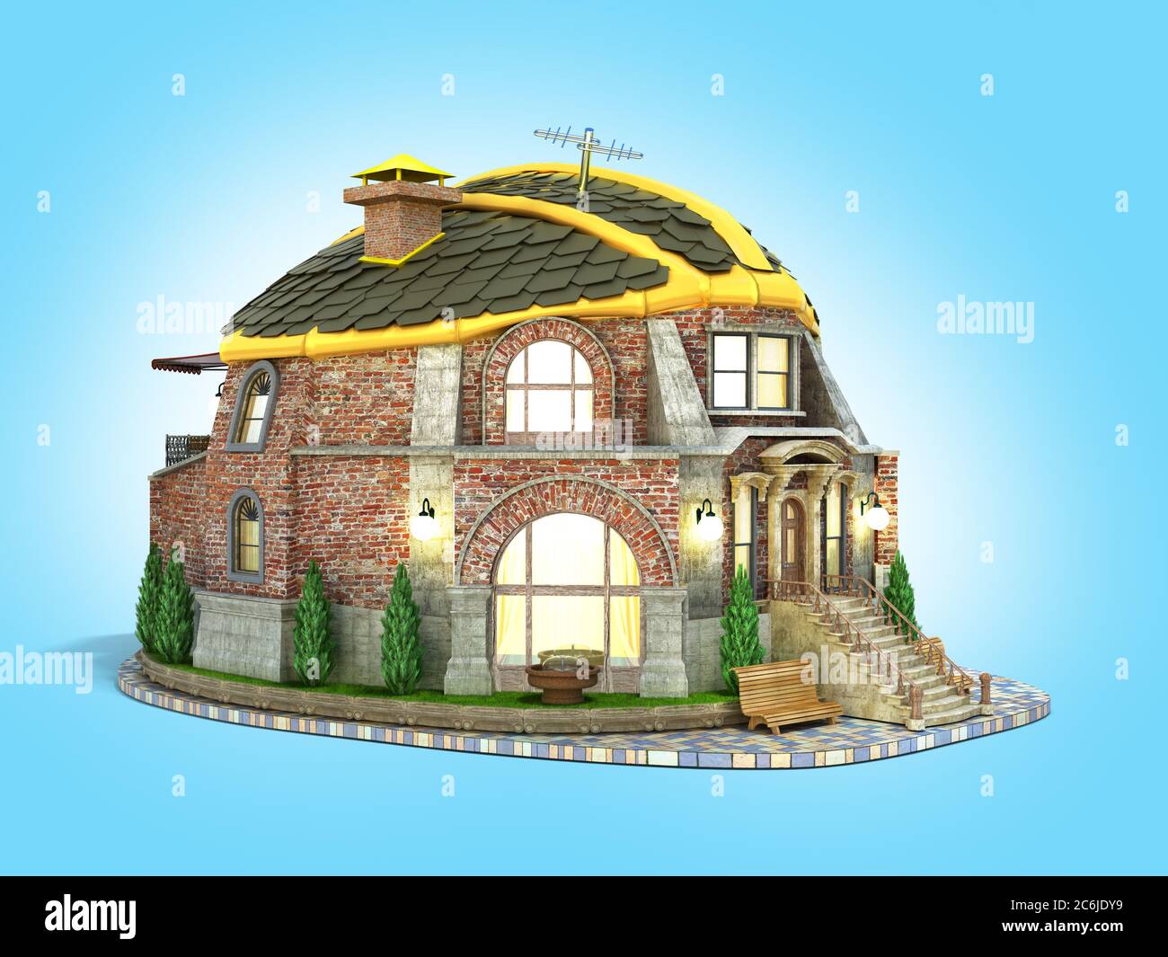 construction concept house in the form of a construction helmet 3d ...