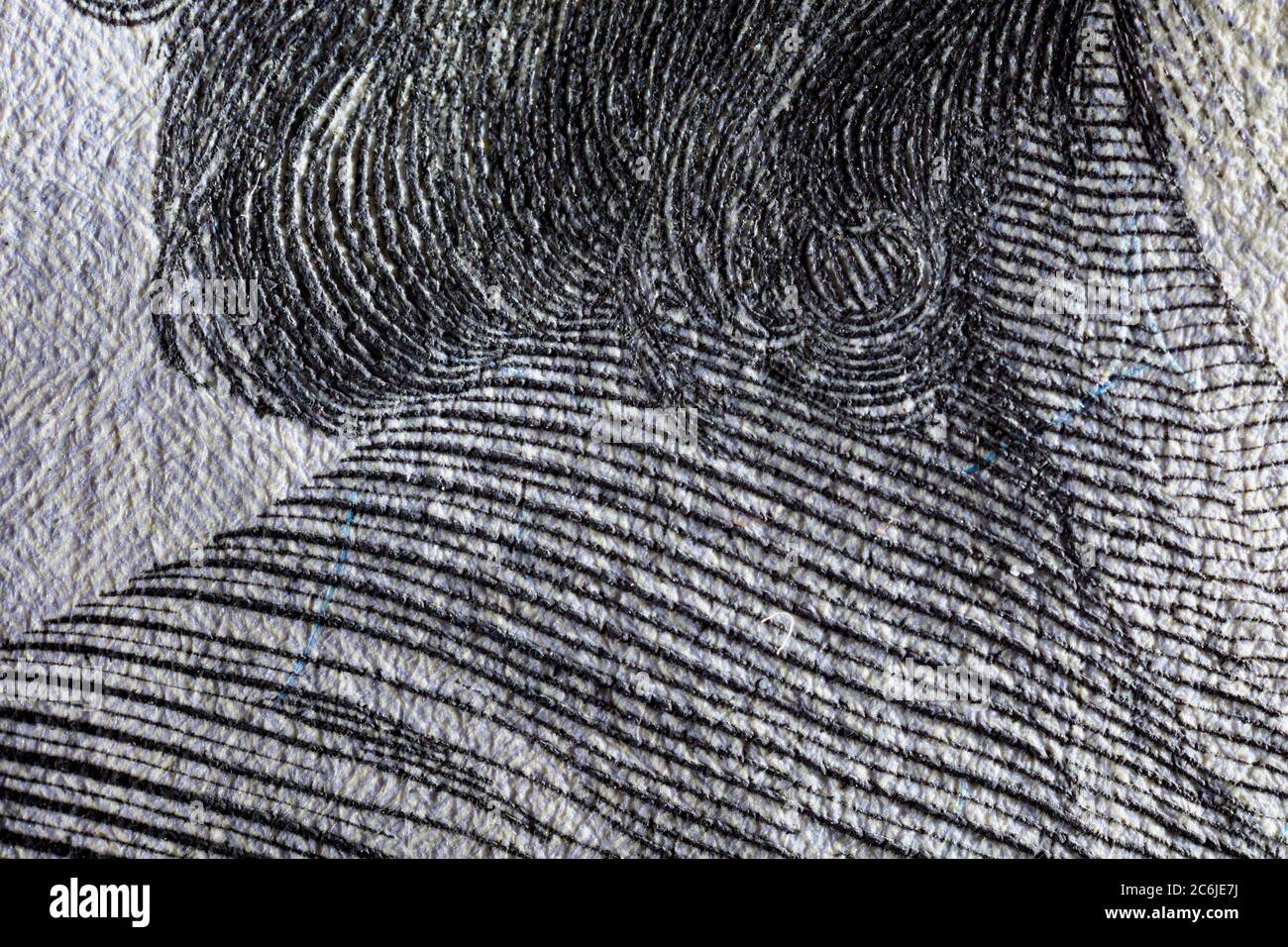 Close up of US$100 banknote (2009 A series) showing raised printing ...