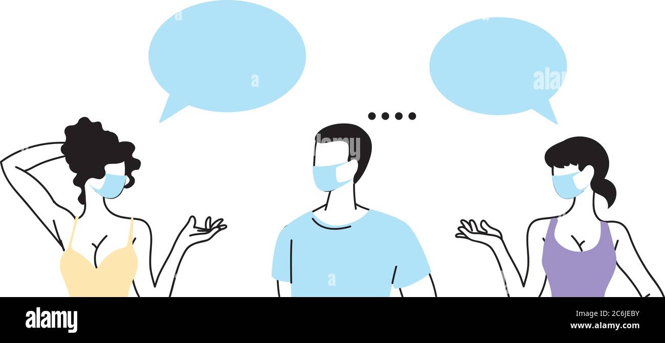 people with mask talking by bubble vector illustration desing Stock ...