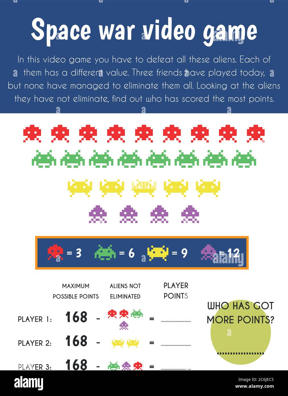 Space war videogame Educational Sheet. Primary module for Numerical ...