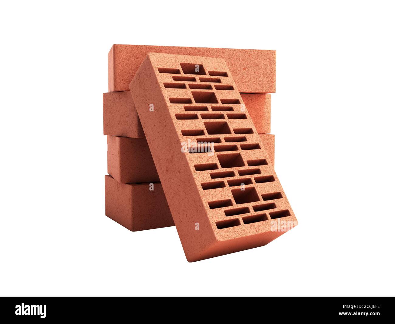 Solid clay bricks used for construction new red brick 3d render on ...