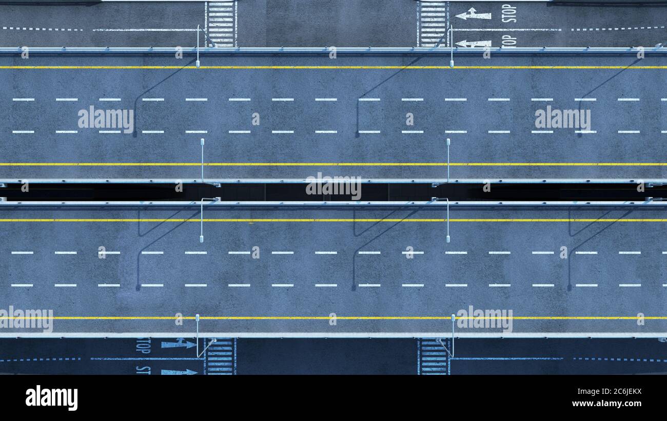 Empty Road freeway top view 3d render image Stock Photo - Alamy