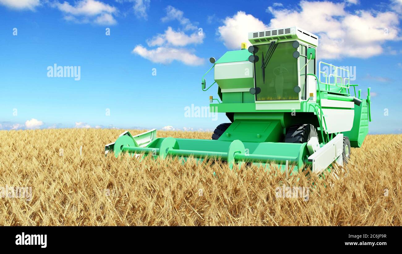 modern combine harvester working on a wheat crop 3g render Stock Photo ...