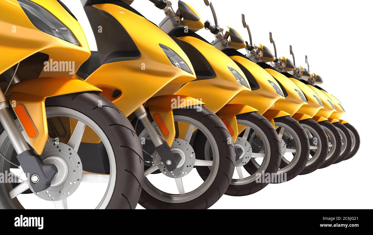Yellow moped scooter parking Transport wheel 3d render on white no ...
