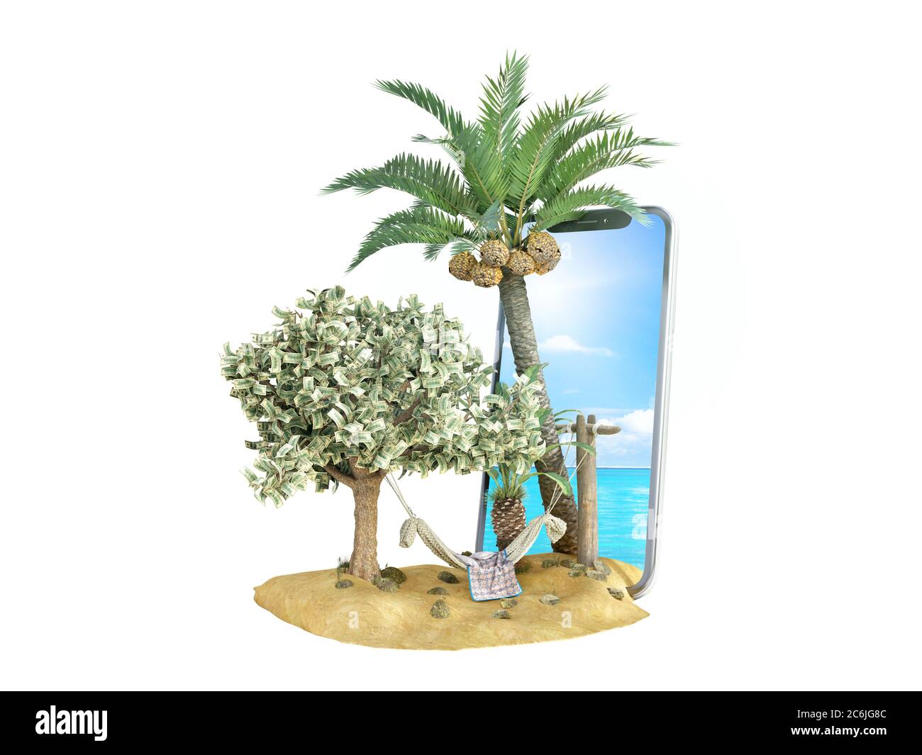 vacation savings concept hammock attached to a money tree on the ...