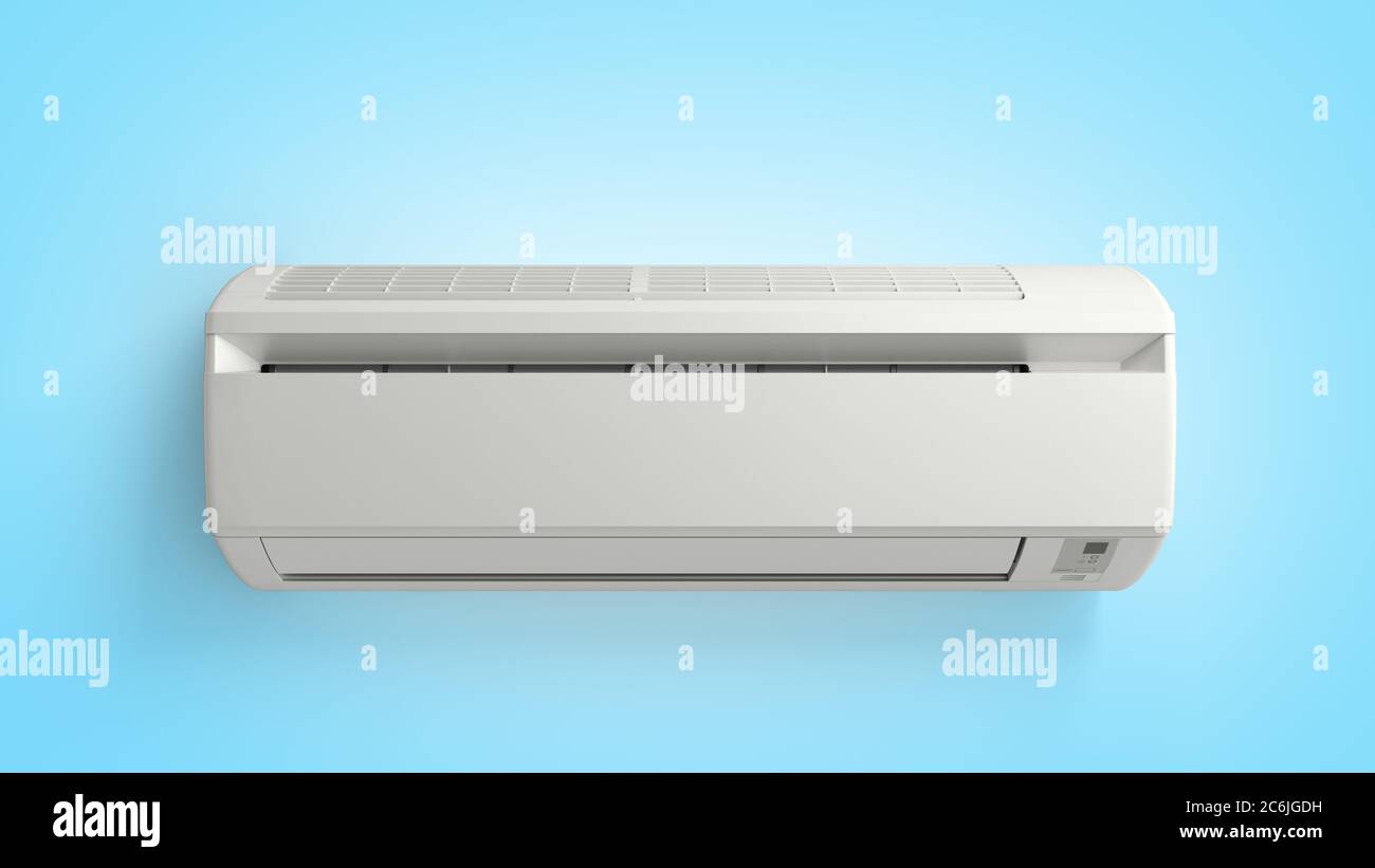 White color air conditioner machine 3d render on blue gradient ...