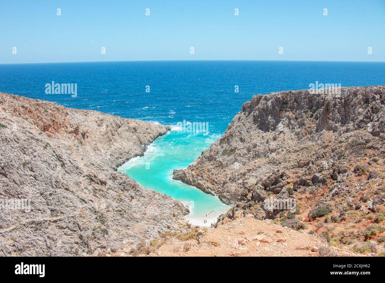 Seitan limania beach on Crete, Greece. Travel tourism wide panorama ...