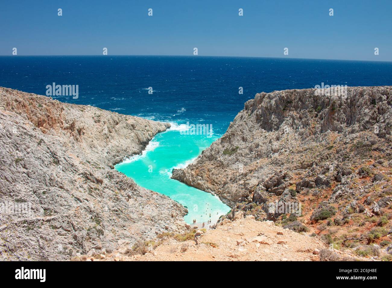 Seitan limania beach on Crete, Greece. Travel tourism wide panorama ...