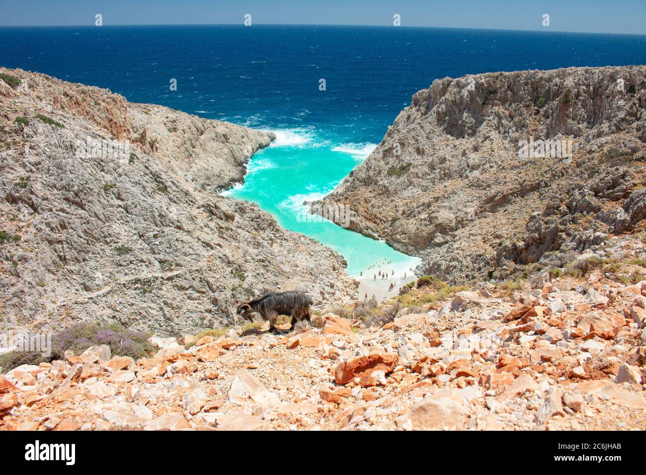 Seitan limania beach on Crete, Greece. Travel tourism wide panorama ...