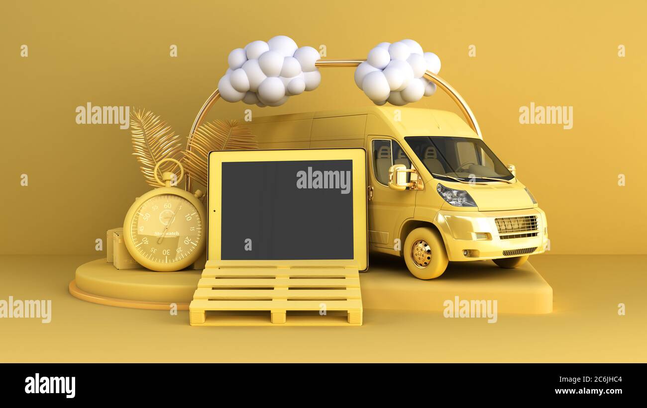 Minimal simple delivery background transportation concept on pastel ...
