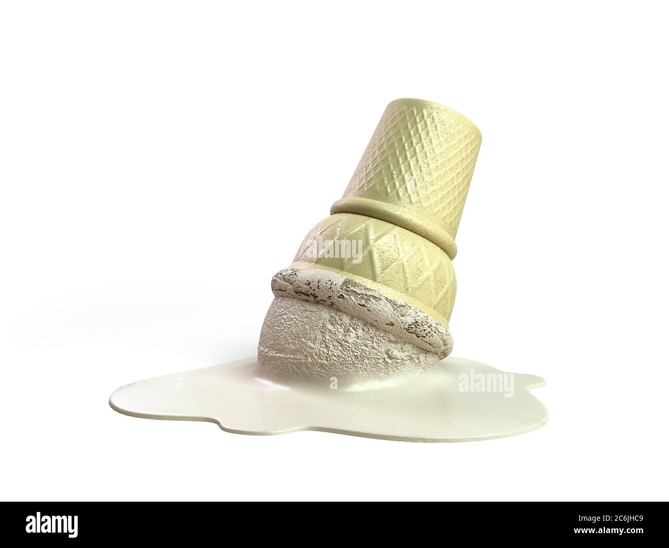 melted vanilla ice cream in a waffle cup 3d render on white Stock Photo ...