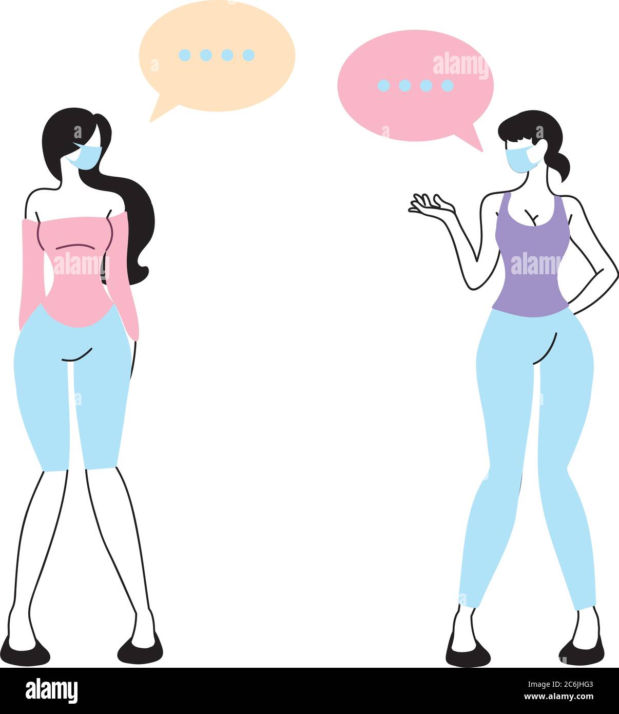 women with mask talking by bubble vector illustration desing Stock ...