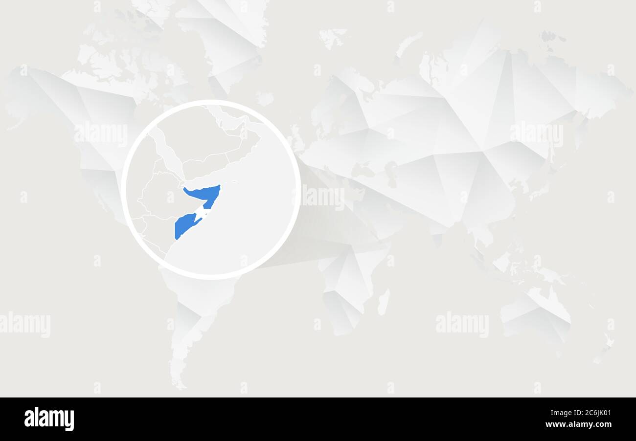 Somalia map with flag in contour on white polygonal World Map. Vector ...