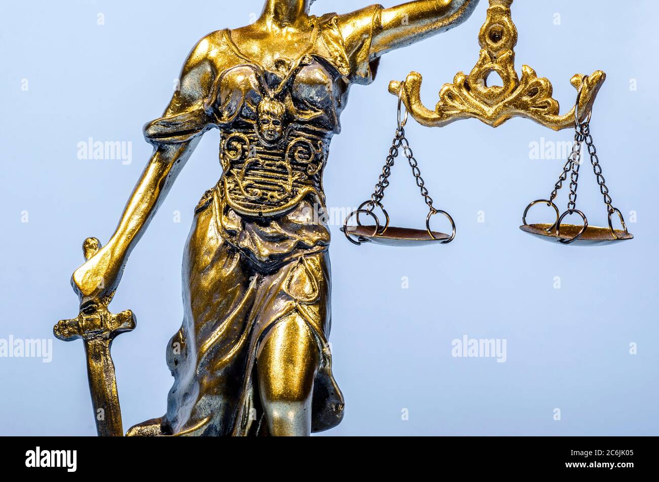 Details of Statue of Justice on the blue background Stock Photo - Alamy